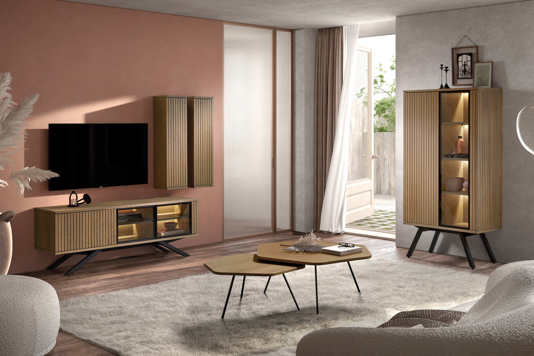 Coffee table hexagonal 60 x 35/40 cm | THEUNS - Belgian Oak Furniture